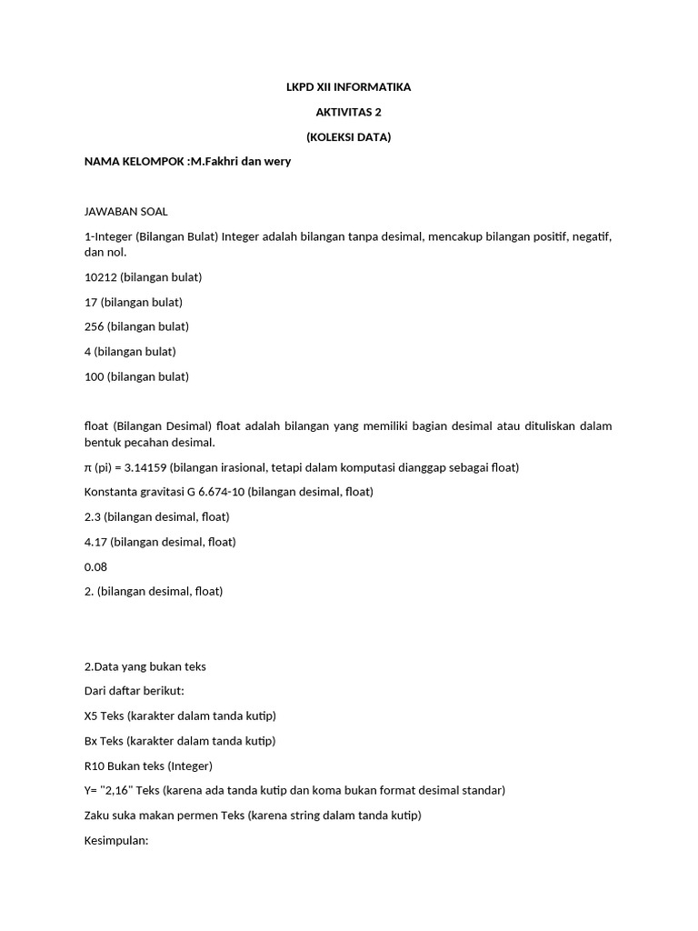 Pengertian Integer dan Float dalam Data | PDF