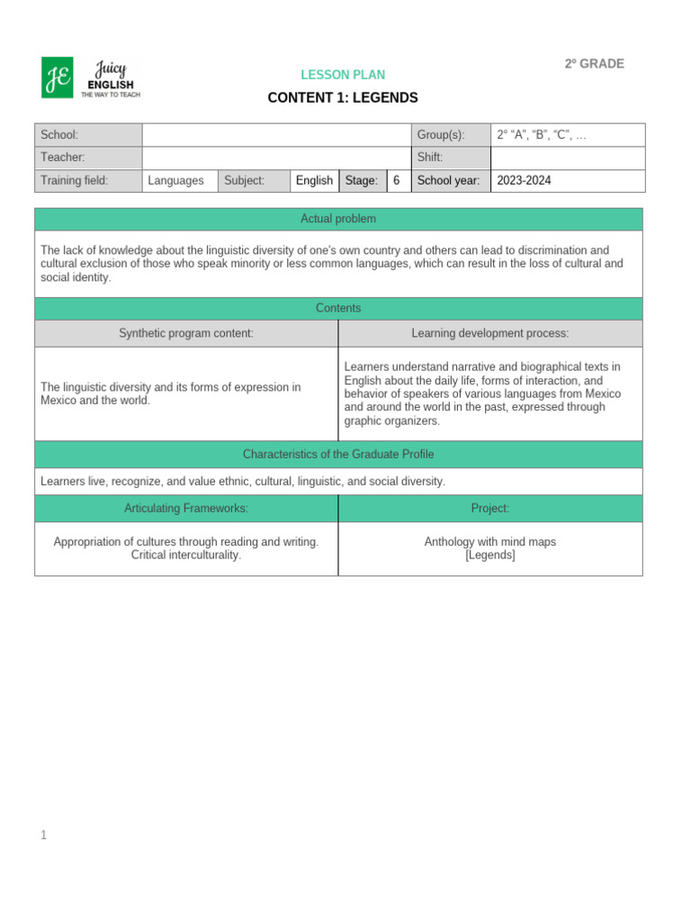2nd Grade Legends Lesson Plan | PDF | Human Communication | Learning