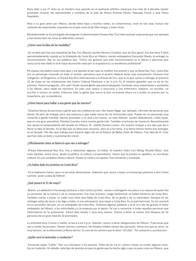 Rony Soto Presea Ray Tico Diaro Extra | PDF | Costa Rica | México