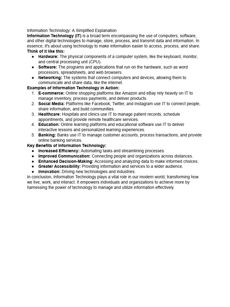 Explain Information Technology With Examples. | PDF