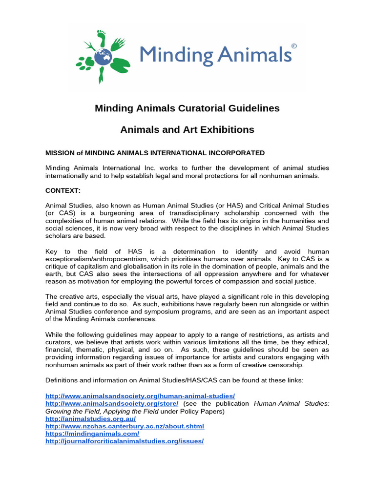 Minding Animals Curatorial Guidelines For Exhibitions 18 Sept 2016 ...