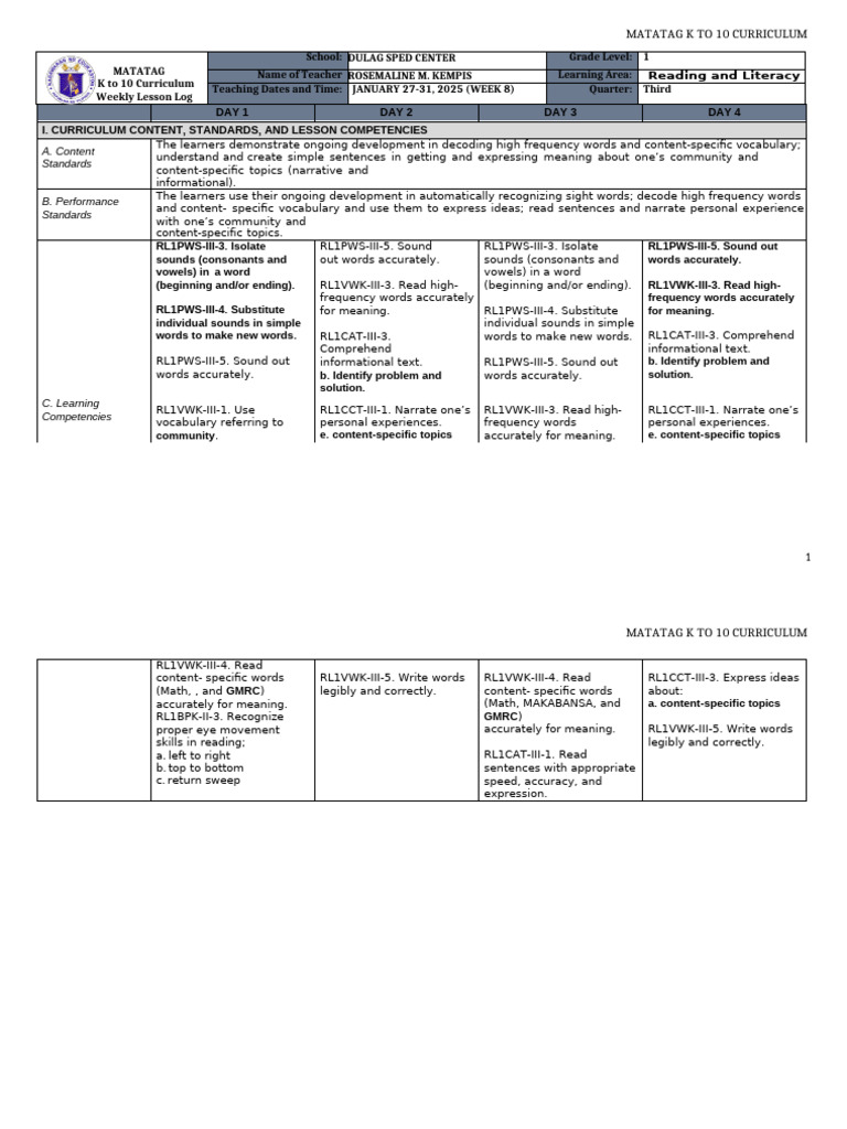 MATATAG K to 10 Reading Curriculum | PDF | Reading Comprehension | Pedagogy