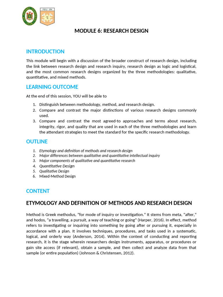 Module 6 Research Designs Revised 2024 | PDF | Validity (Statistics) | Methodology