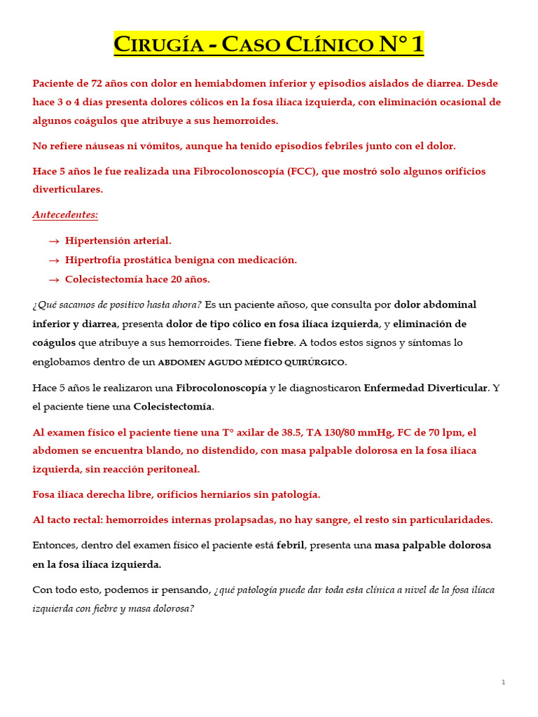 Cirugía - Casos Clínicos 1 - 2 | PDF | Especialidades Medicas | Gastroenterología