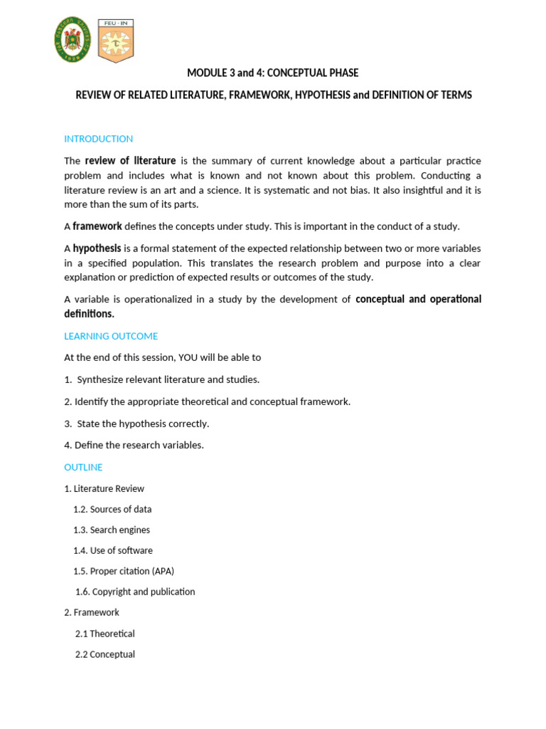 Module 3 4 Review of Related Literature Framework Hypothesis and ...