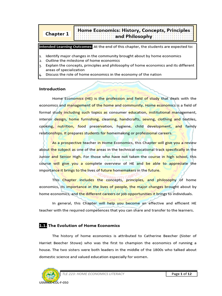 History and Evolution of Home Economics | PDF | Home Economics | Cost ...