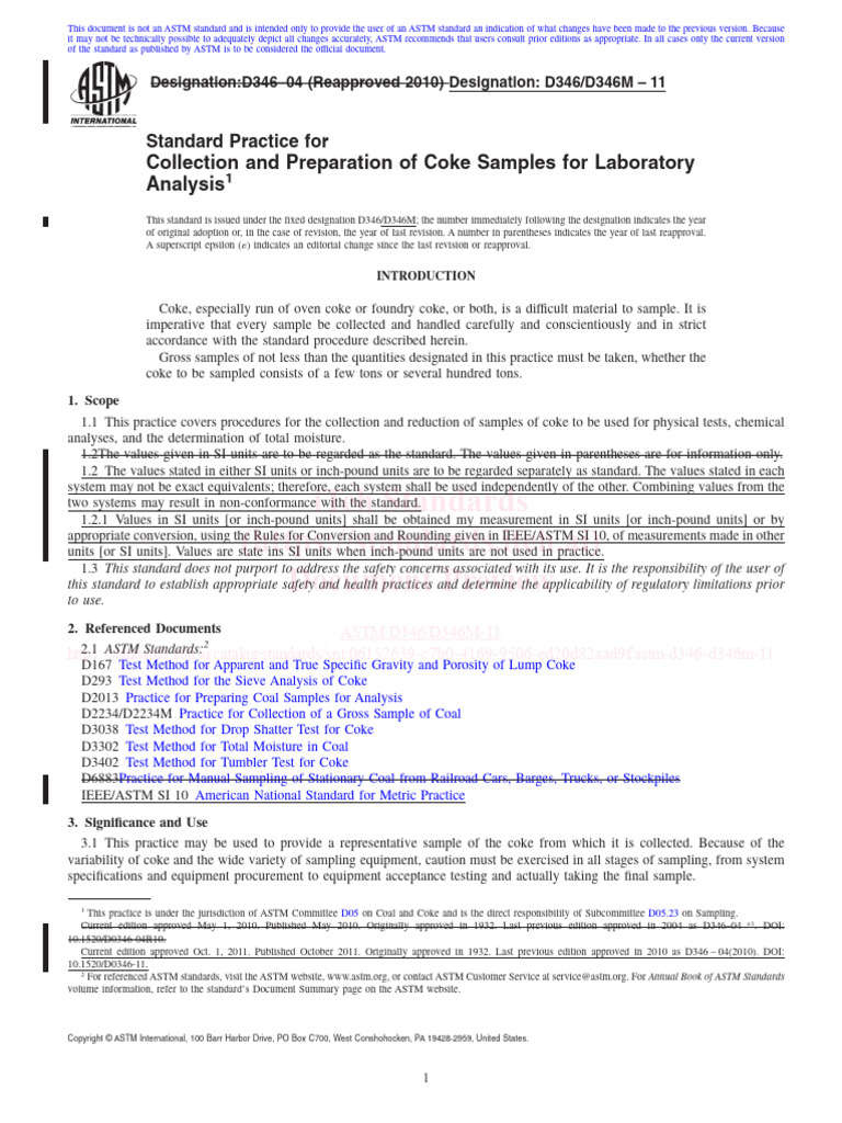 Astm-D346-D346m-11 - 1 | PDF | Coke (Fuel)