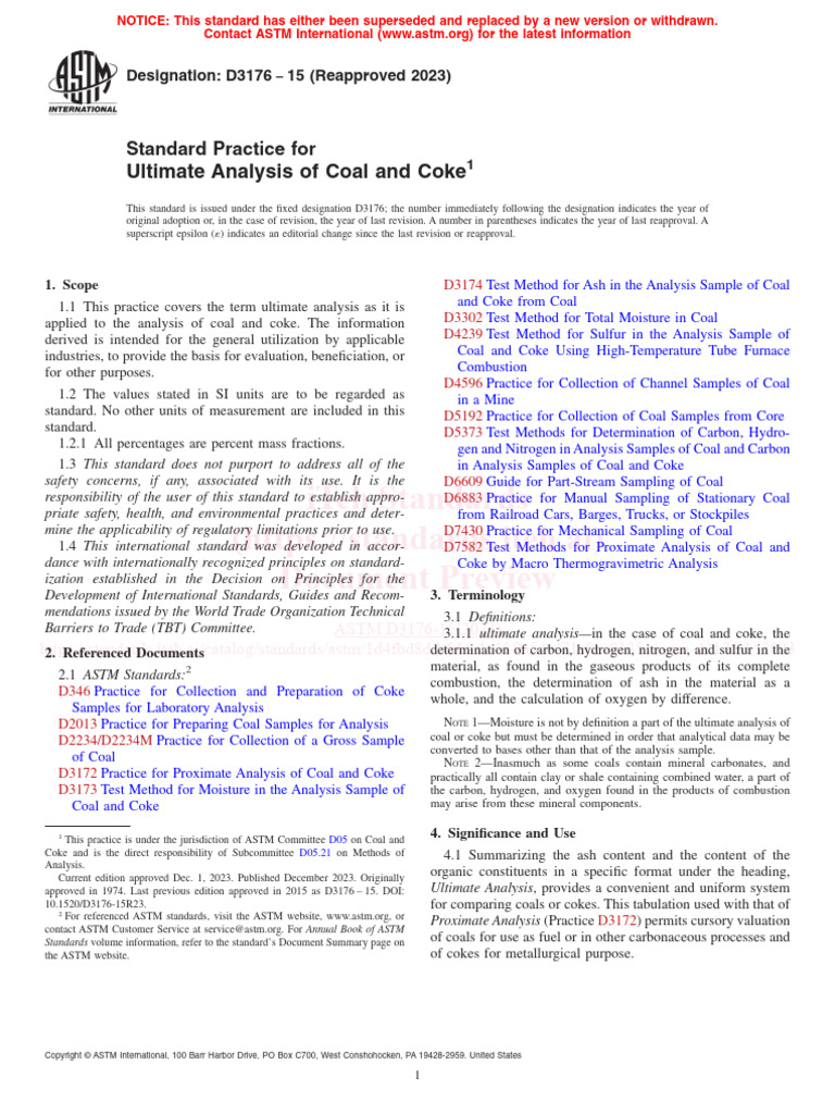 ASTM-D3176-15-2023- | PDF | Coal | Coke (Fuel)