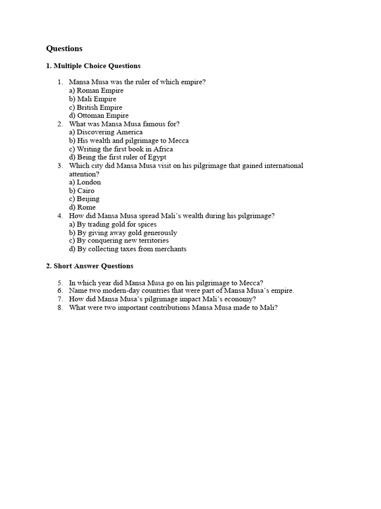 Mansa Musa: Questions and Insights | PDF