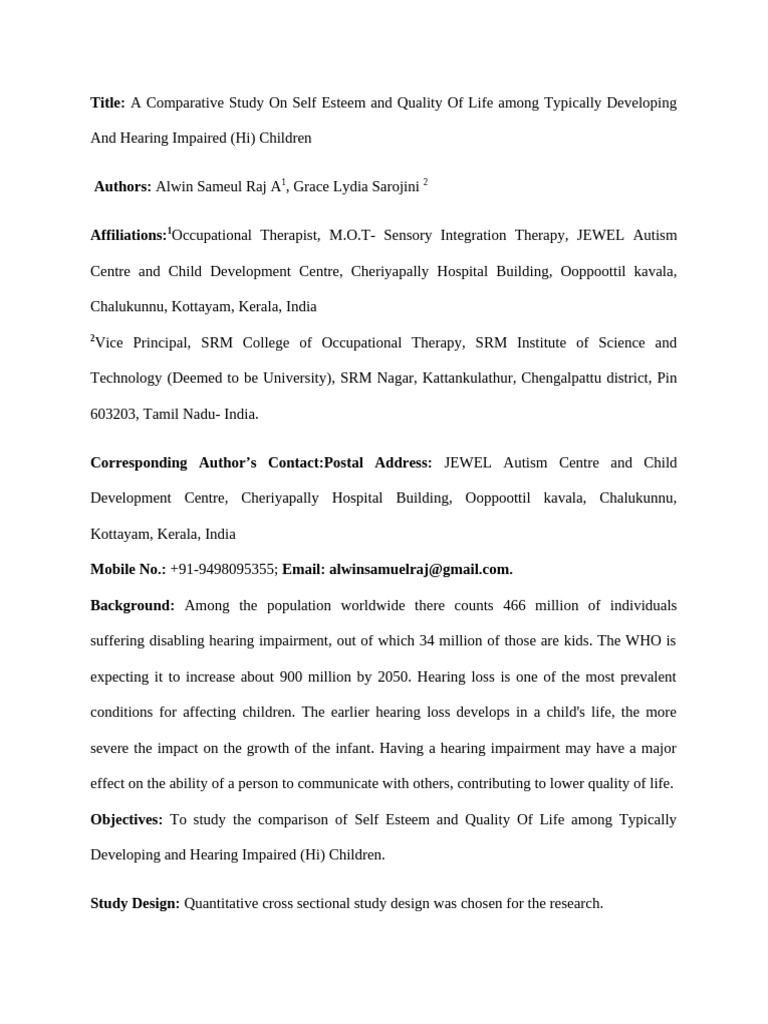Alwin Samuel Raj E-Poster Abstract | PDF | Hearing Loss | Autism