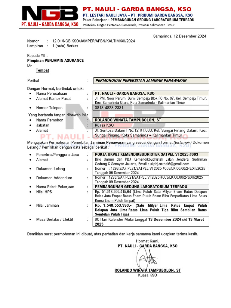 Surat Perjanjian KSO Nauli Garda | PDF