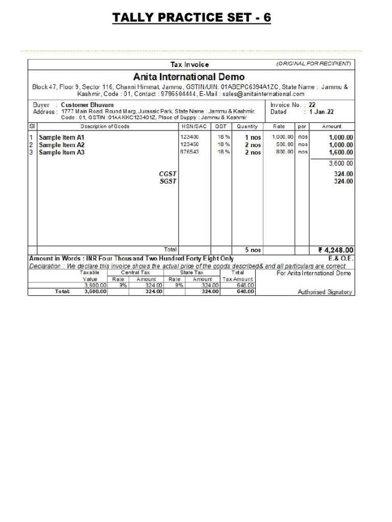 Tally Practice Set 6 | PDF