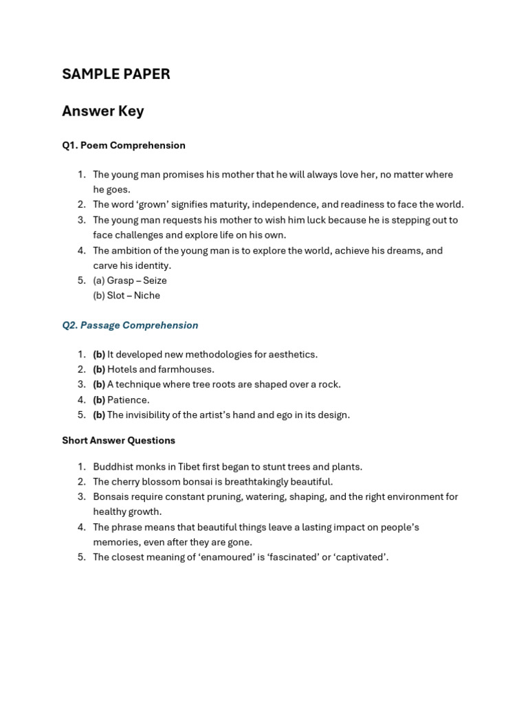 Grade 7 Answer KeySAMPLE PAPER | PDF