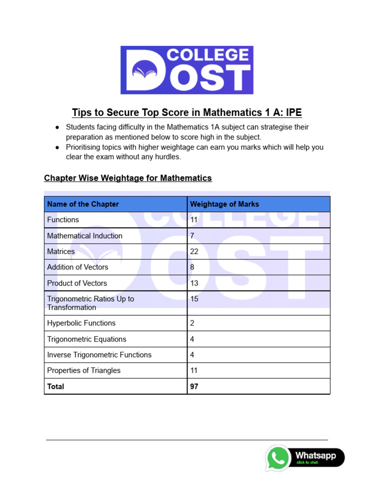 Maths 1A IPE Exam Prep Guide 2025 | PDF
