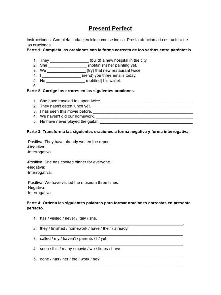 Present Perfect 5 Puntos | PDF