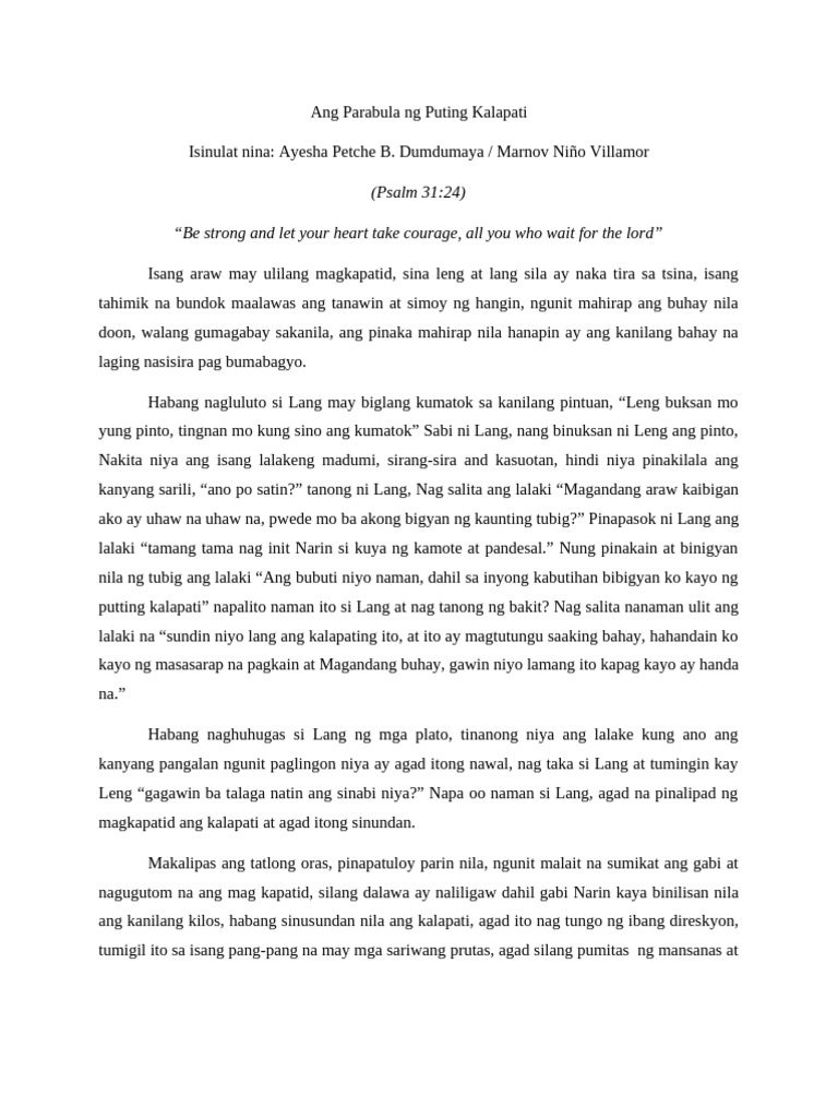 Ang Parabula NG Puting Kalapati | PDF