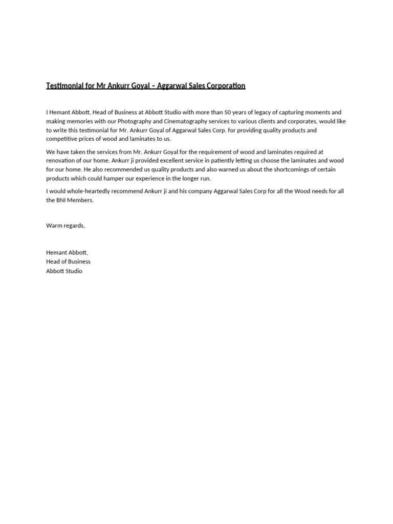 Testimonial Sample | PDF