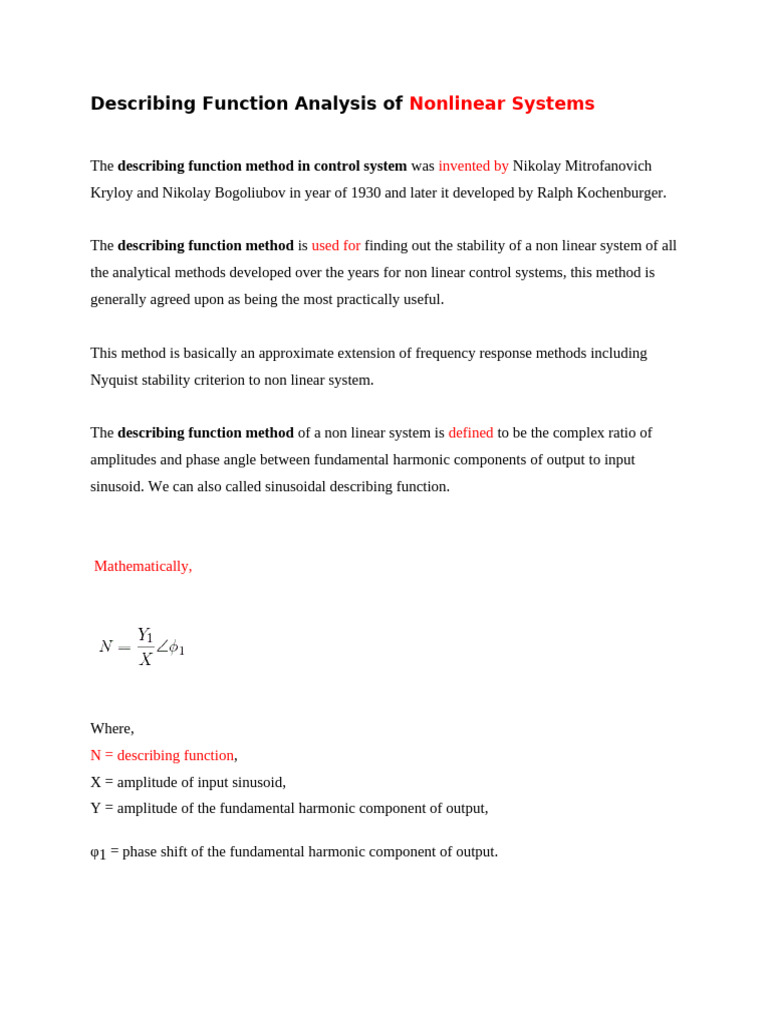 Describing Function Analysis Guide | PDF | Nonlinear System | Sine Wave