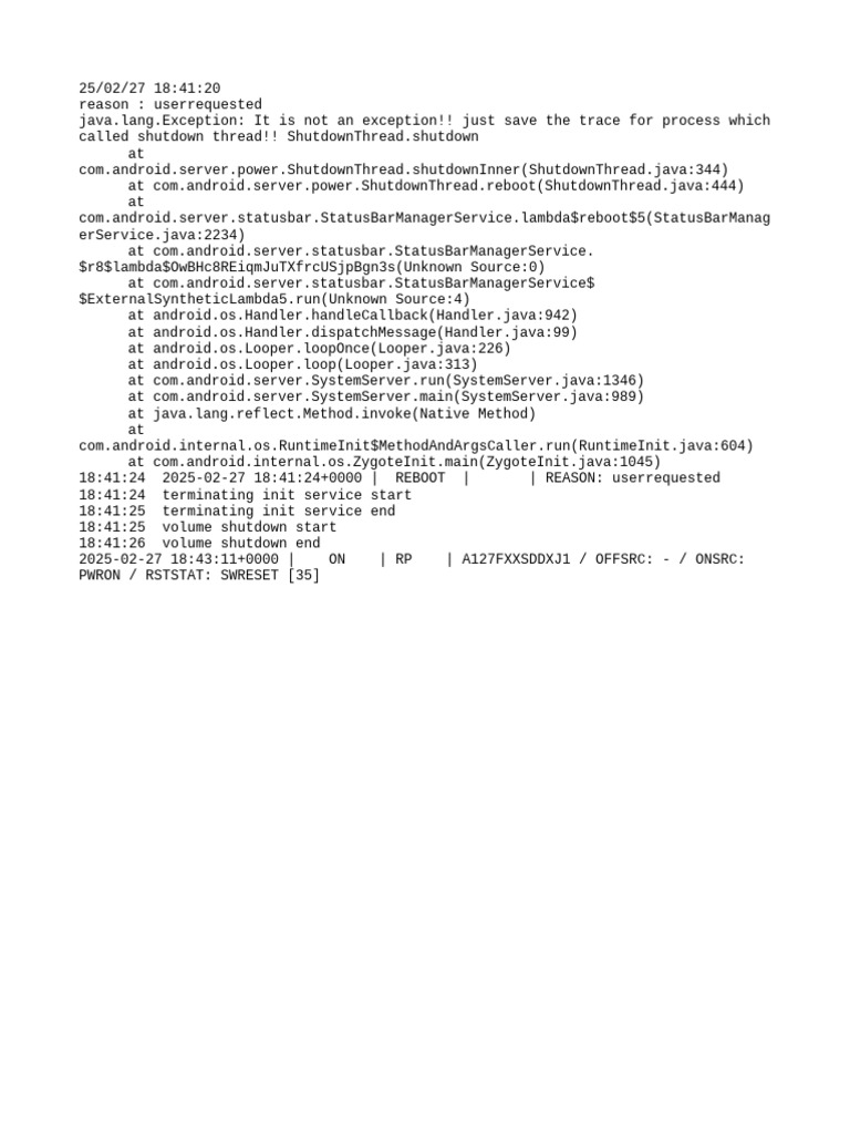 Android Shutdown Process Trace Log | PDF