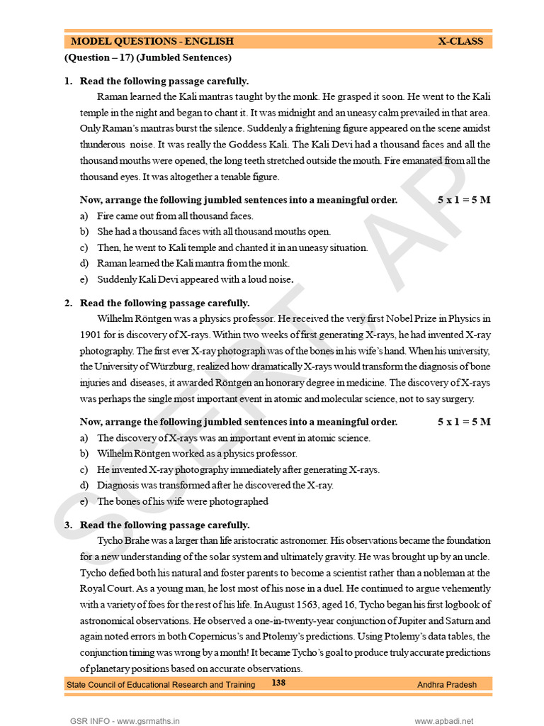 SCERT English 17 Question | PDF | Tycho Brahe | X Ray