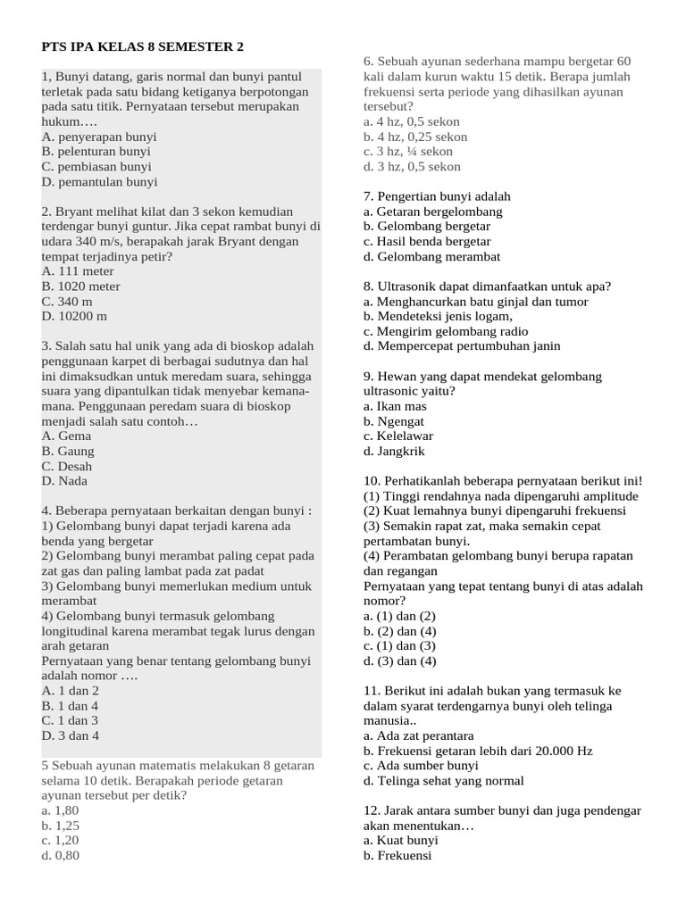 PTS IPA KELAS 8 SEMESTER 2 | PDF