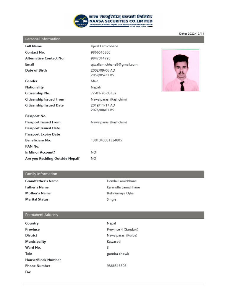 Naasa Securities Online Account Form | PDF | Government And Personhood ...