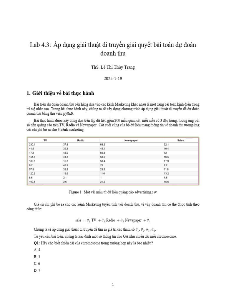 Lab 4.3 Genetic Algorithms Predict Sale | PDF