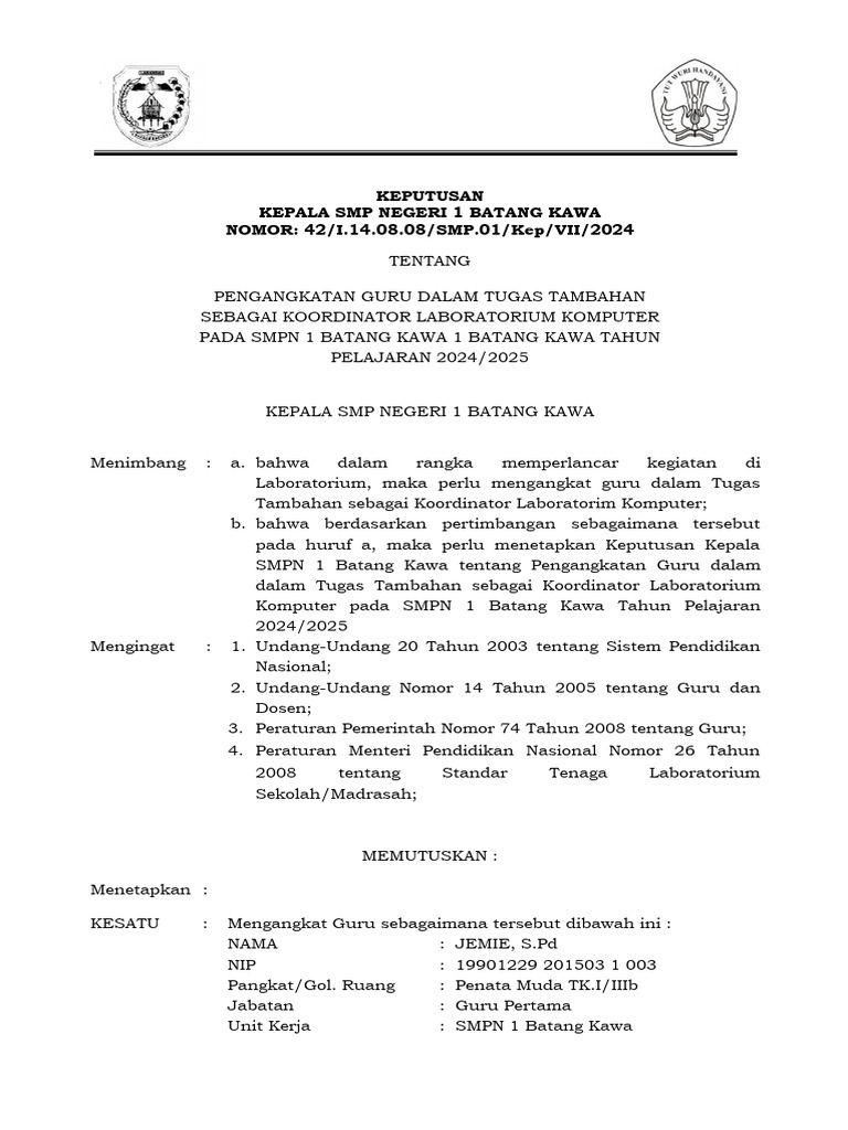SK Kepala Laboratorium Terbaru | PDF