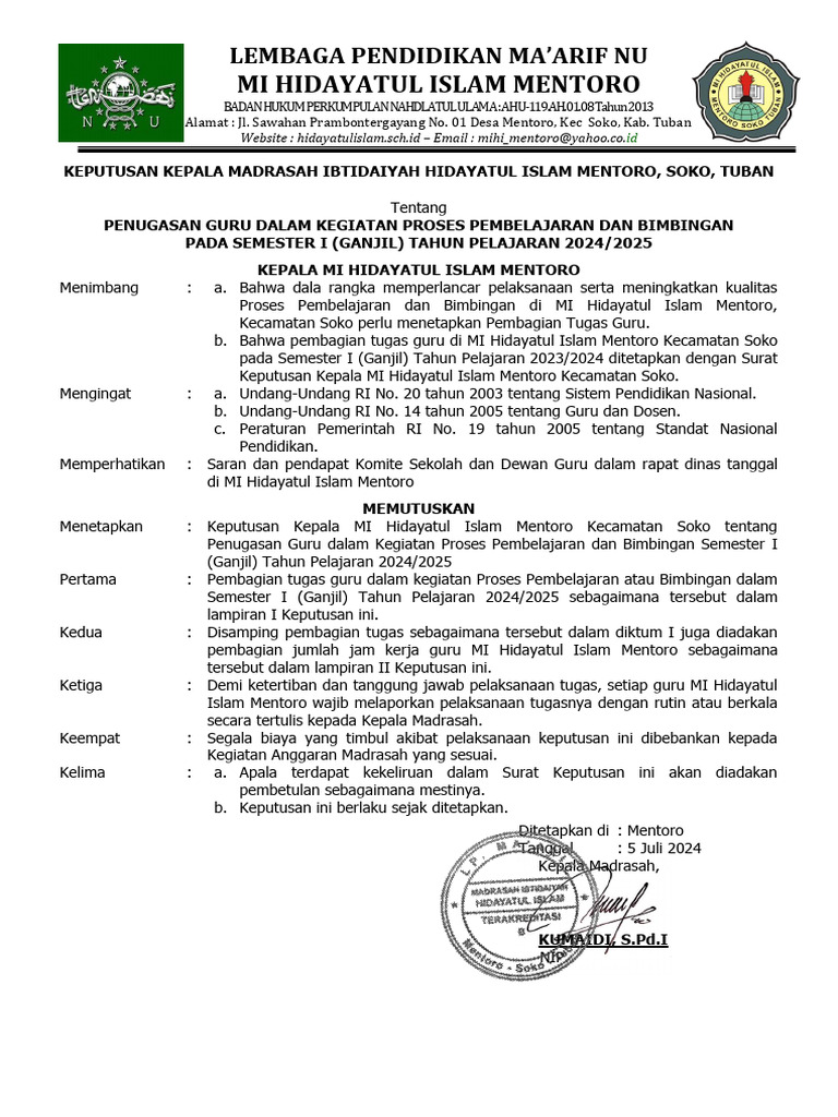 SK PEMBAGIAN TUGAS SMT I 2024-2025 | PDF
