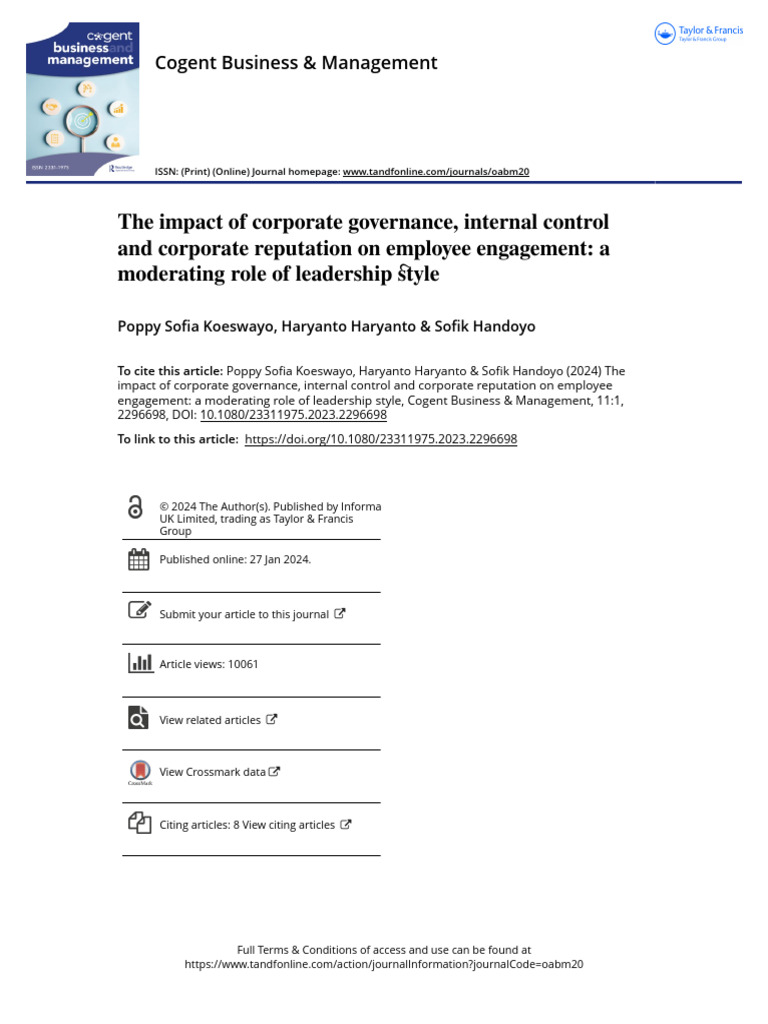 The impact of corporate governance internal control and corporate reputation on employee ...