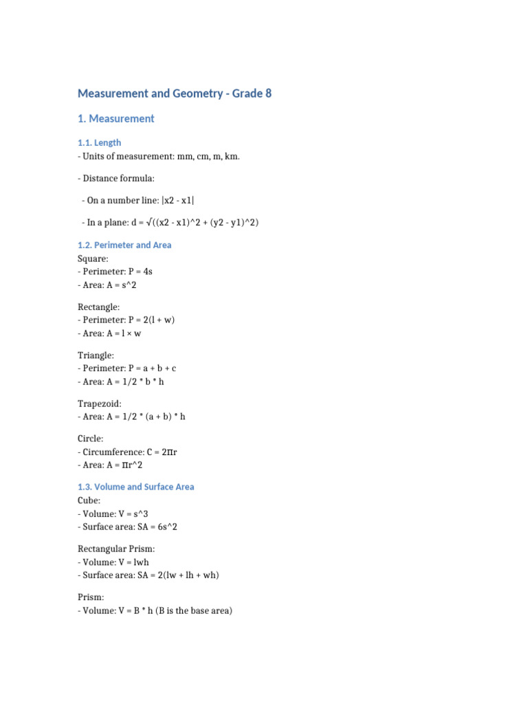 Measurement Geometry Grade8 | PDF