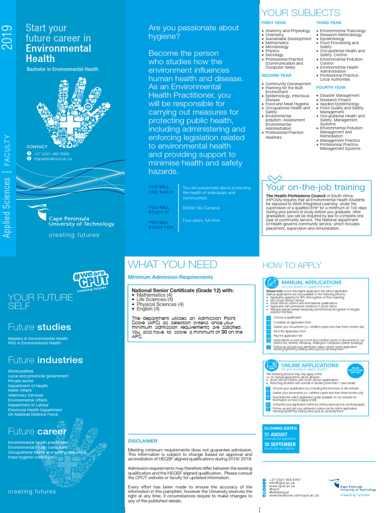 CPUT Bachelor of Environmental Health Requirements | PDF | Occupational ...