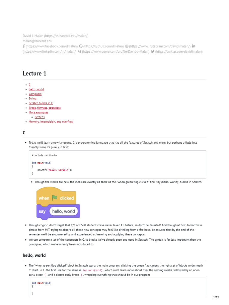 Lecture 1 - CS50x | PDF | Integer (Computer Science) | Computer Program