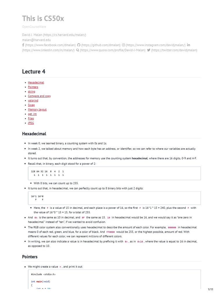 Lecture 4 - CS50x | PDF | Pointer (Computer Programming) | Integer ... Lecture 4 - CS50x | PDF | Pointer (Computer Programming) | Integer ...