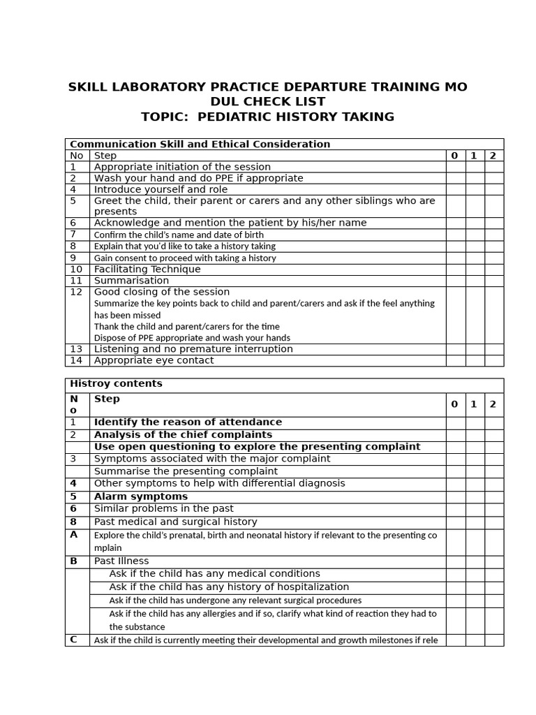 SKILL LABORATORY PRACTICE DEPARTURE TRAINING MODUL CHECK LIST | PDF | Medicine | Clinical Medicine