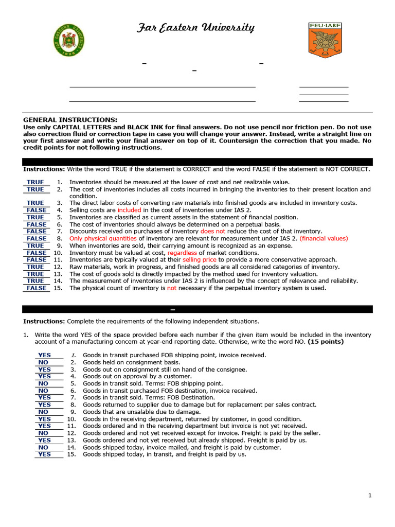 Intermediate Accounting Pre-Test: Inventories | PDF | Inventory | Goods