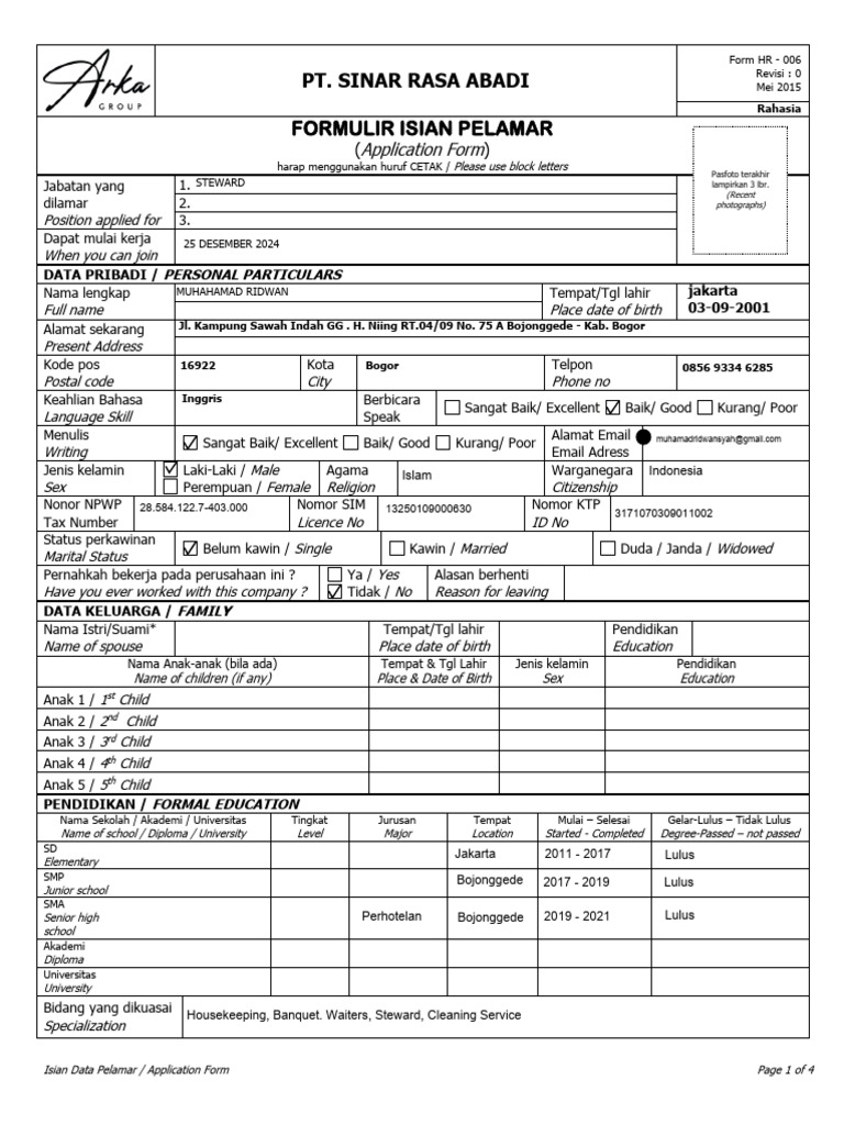 Master Flie FORM - ARKA - GROUP Ridwan | PDF