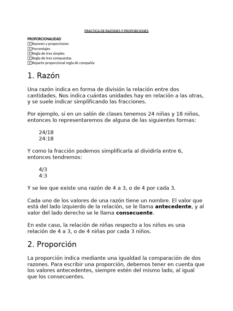 Razones y Proporciones Básicas | PDF | Porcentaje | Proporción