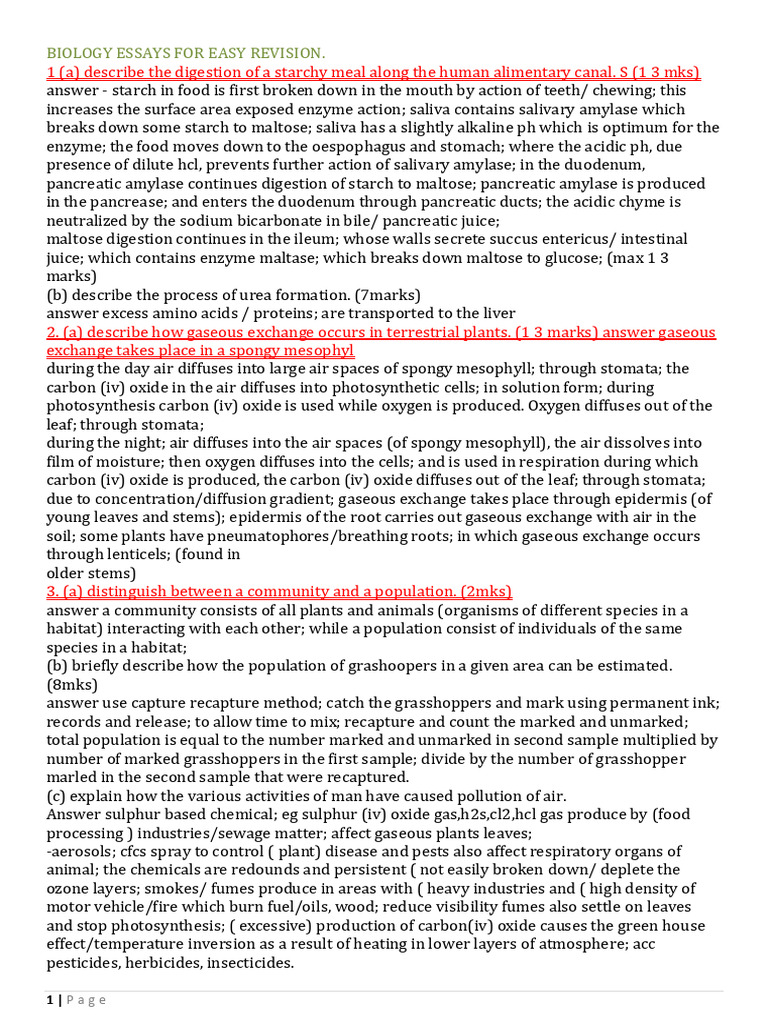 Biology Essay Revision Guide | PDF | Heart | Ventricle (Heart)