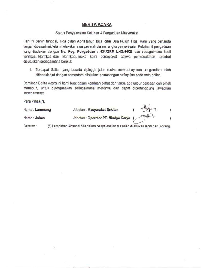 11d. Lampiran 4 BERITA ACARA Status Penyelesaian Keluhan dan Pengaduan - ( Apr 23) | PDF