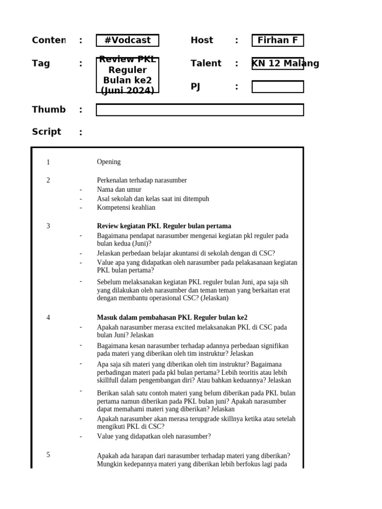 Review PKL Reguler Bulan Ke2 | PDF