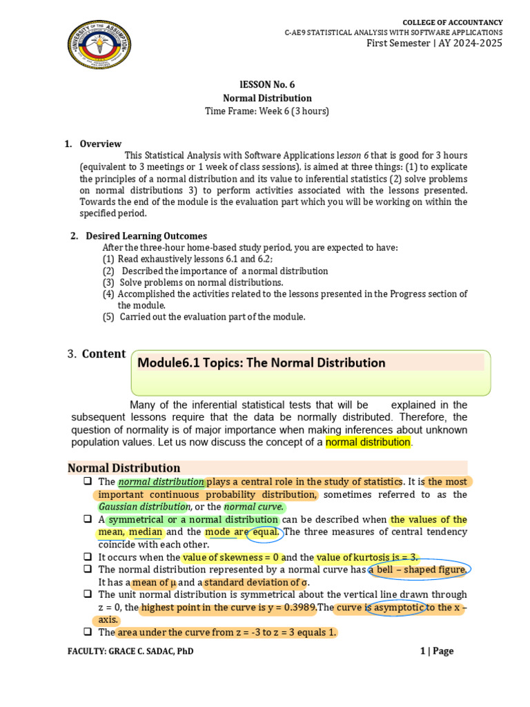 LESSON 6 | PDF | Normal Distribution | Mean