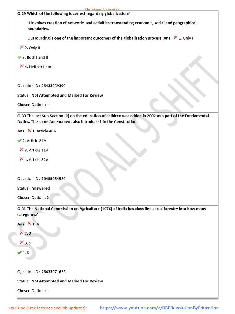 SSC CPO ALL 9 Shifts of 2022 (Questions With Correct Answers) Retake 2024 Guaranteed Pass 100 ...
