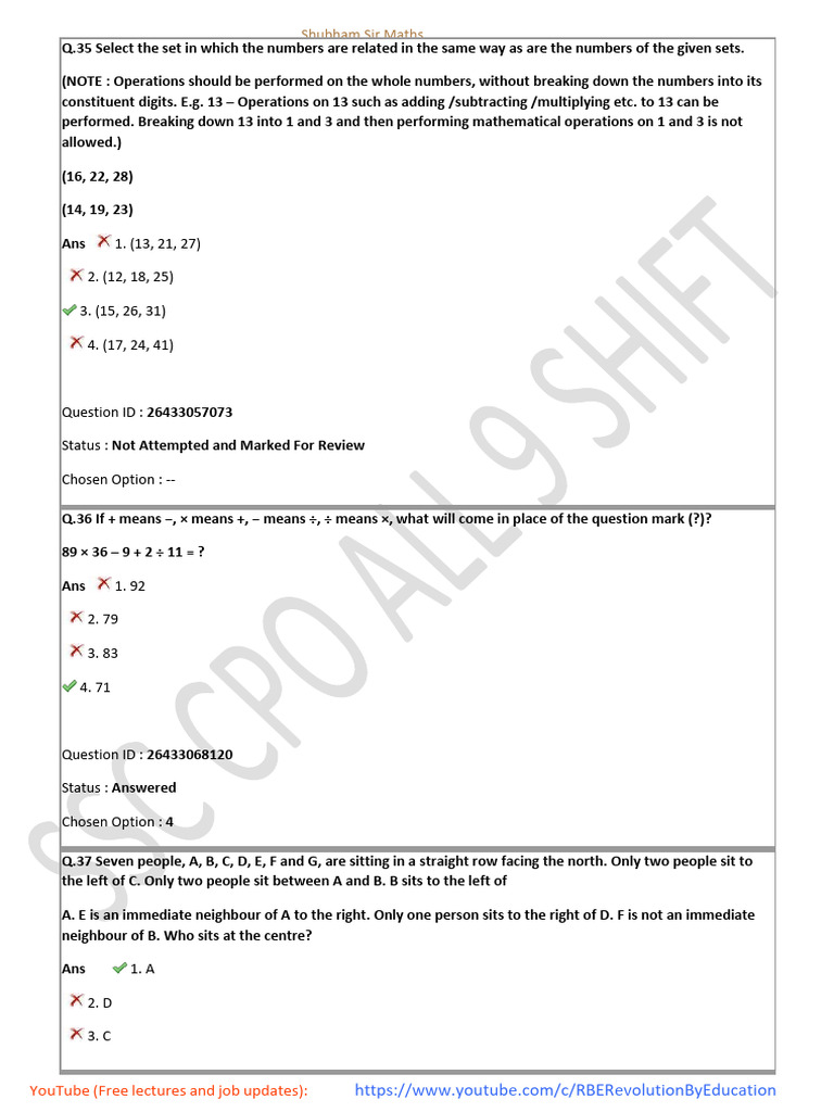 SSC CPO ALL 9 Shifts of 2022 (Questions With Correct Answers) Retake ...