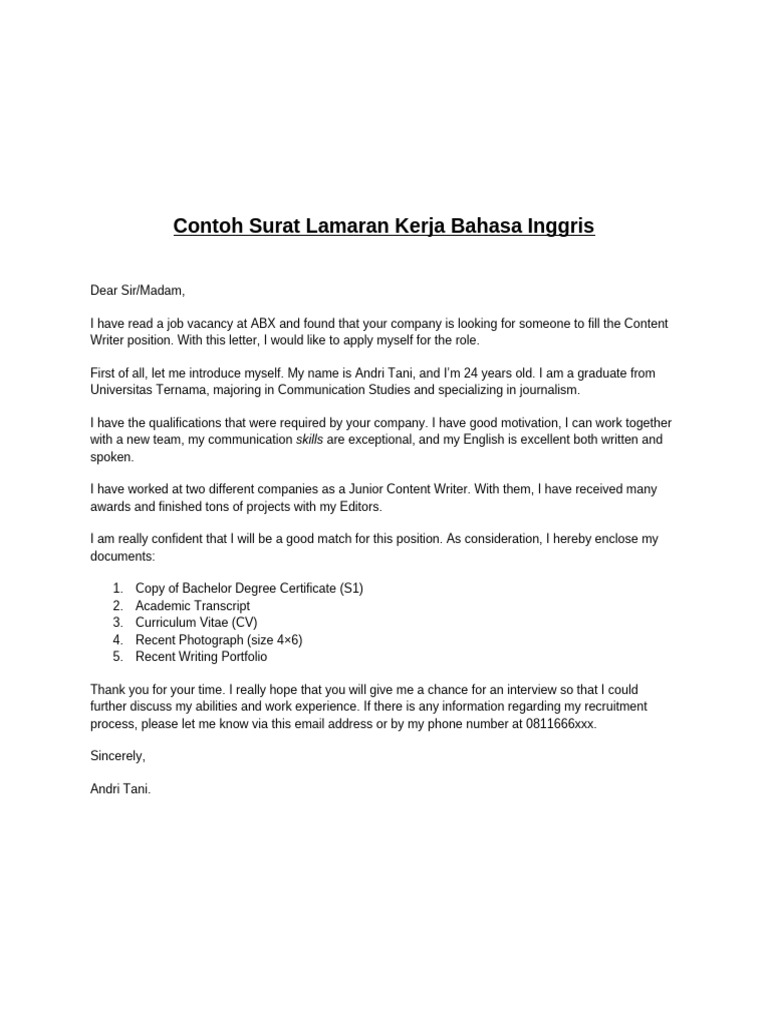Contoh-Surat-Lamaran Bahasa-Inggris | PDF