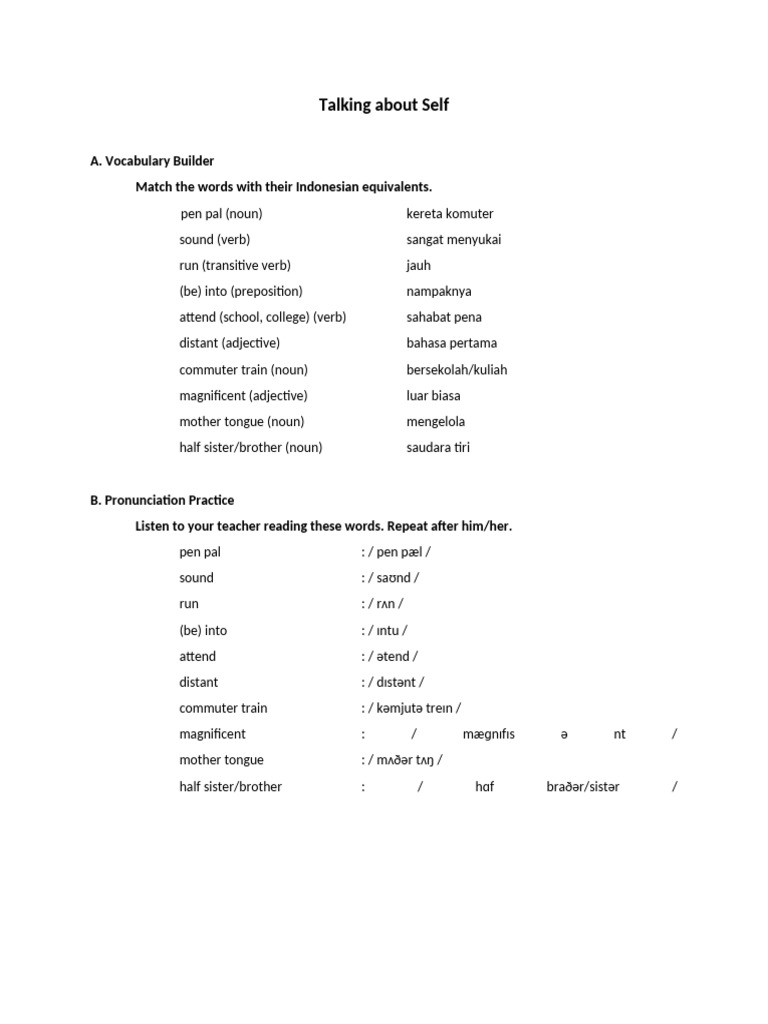 Vocabulary and Introduction to Pen Pals | PDF | Linguistics | Languages