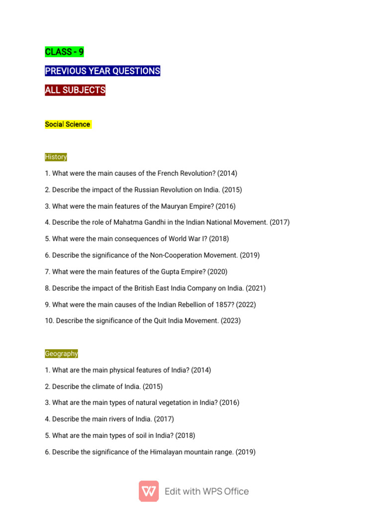 CLASS - 9 PYQs (All subjects) | PDF | Area | Triangle