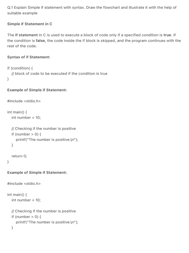Q1 Explain Simple If Statement With Syntax Draw The Flowchart And Pdf Control Flow