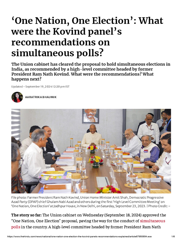 One Nation, One Election' - What Were The Kovind Panel's ...