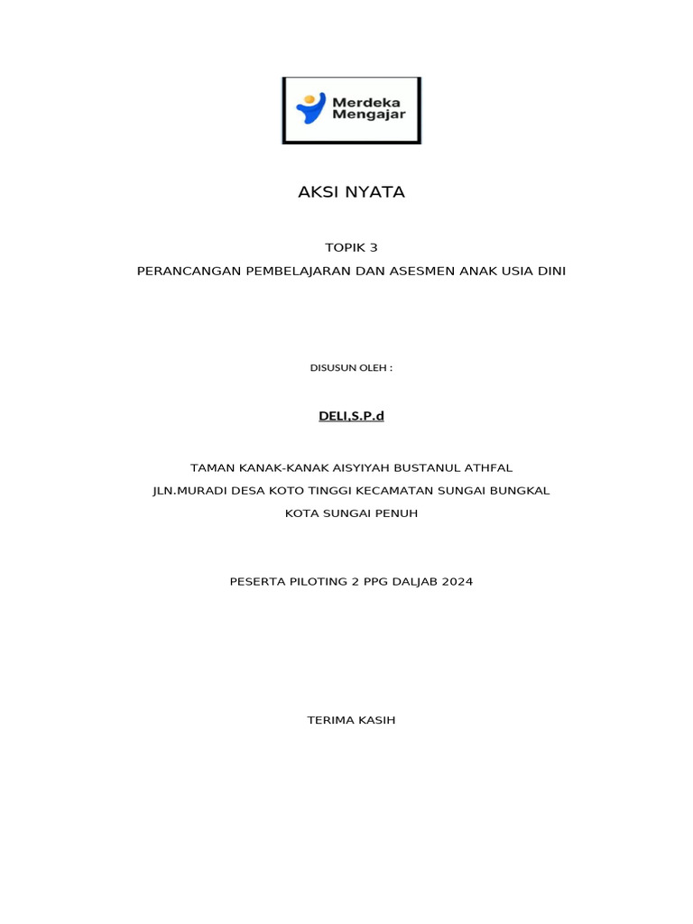 Aksi Nyata Modul 3 Perancangan Pembelajaran Dan Asesmen Anak Usia Dini-1 | PDF